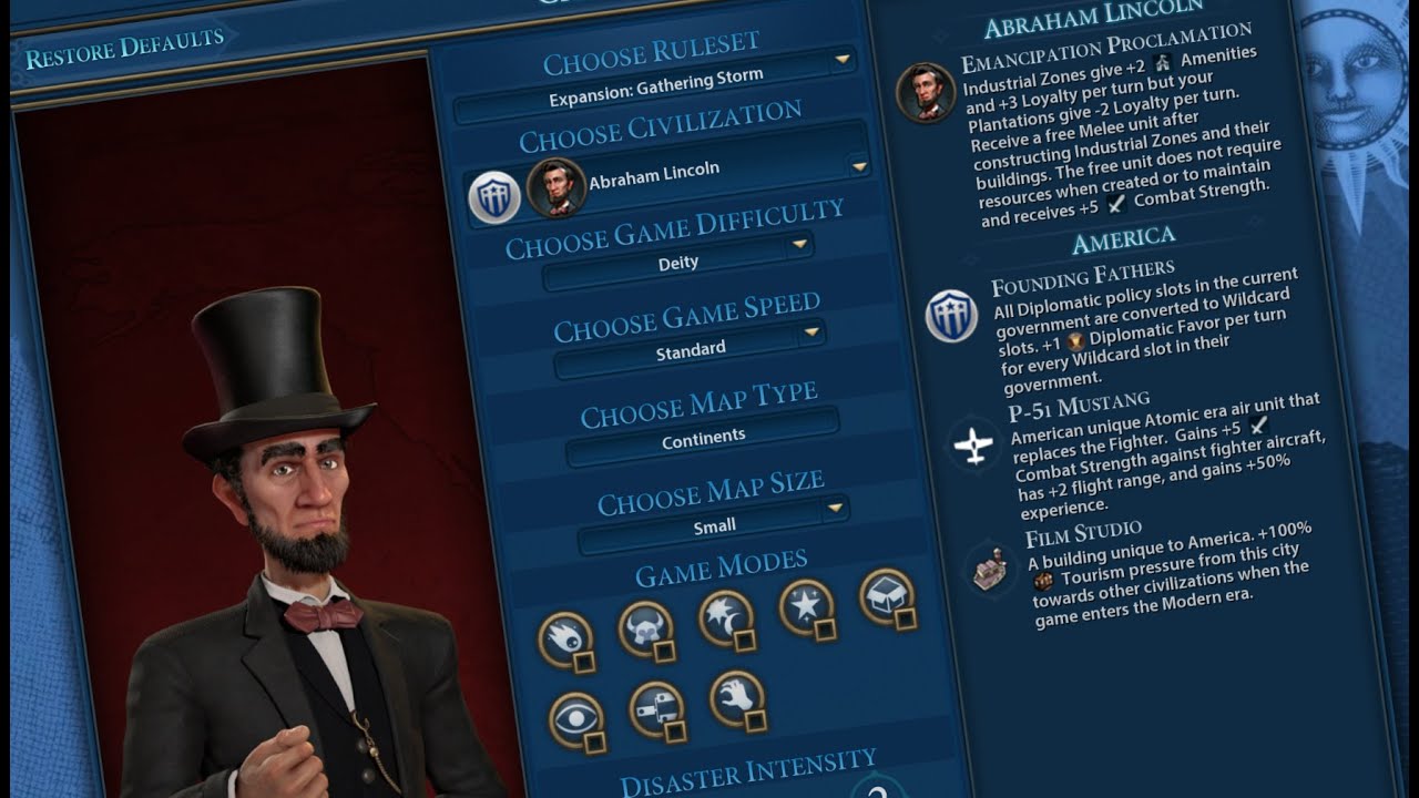 Civ 6: A-Z Deity America-Lincoln - YouTube