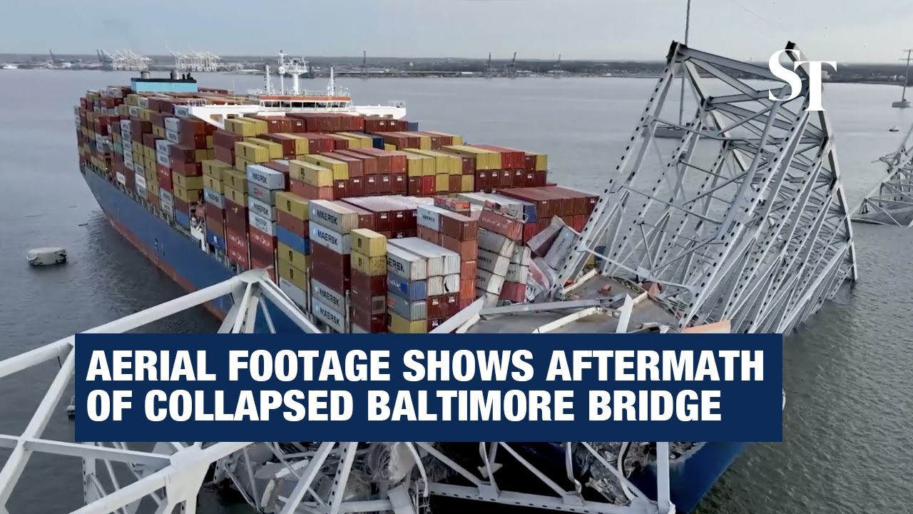 Aerial footage shows aftermath of collapsed Francis Scott Key Bridge in ...