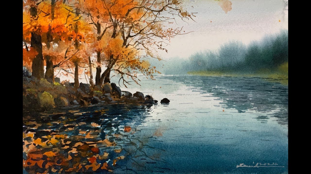 Autumn Landscape Watercolor Tutorial - YouTube