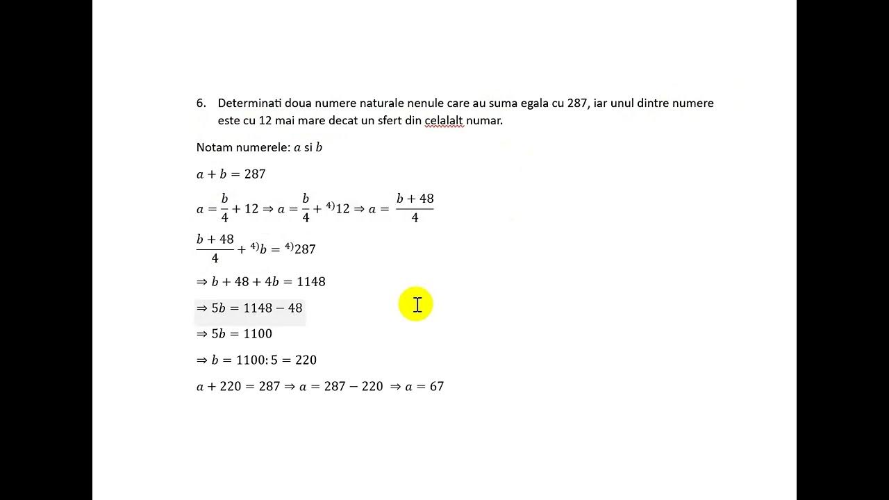 Determinati doua numere naturale nenule care au suma egala cu 287, iar ...