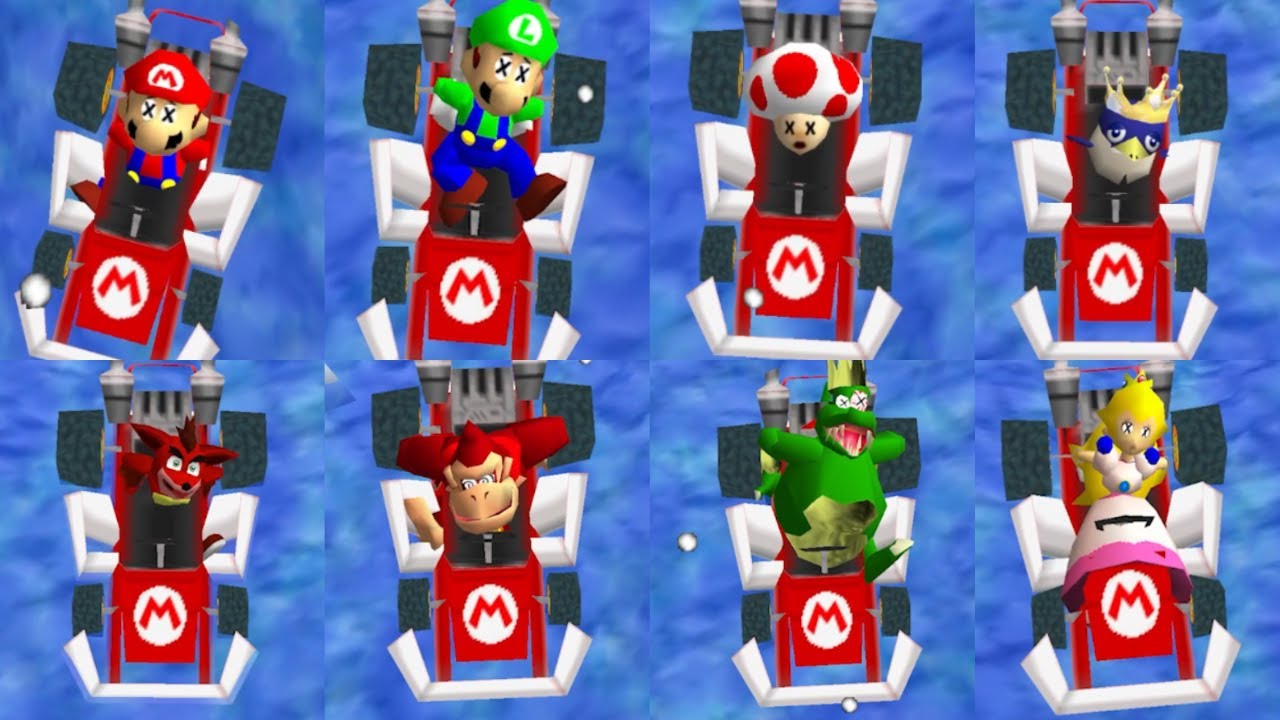 All Characters falling on Ice with Karts in Super Mario 64 - YouTube