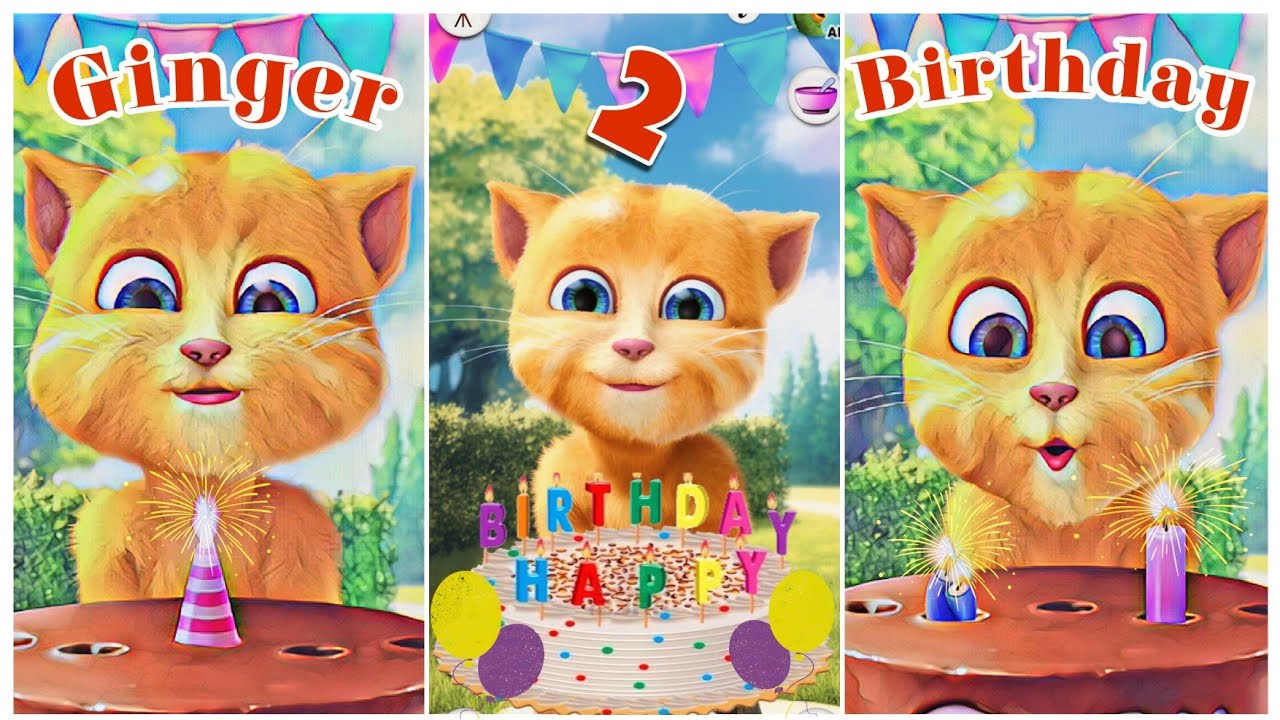 talking ginger birthday Celebration🥳🎉& unlimited foods🍿🍅🍒🥨🍔🍕🥩 ...