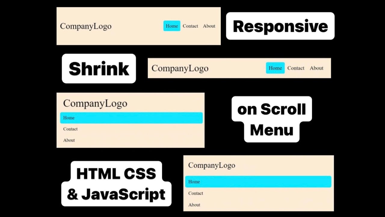 Responsive Shrink on Scroll Menu with HTML CSS and JavaScript - YouTube