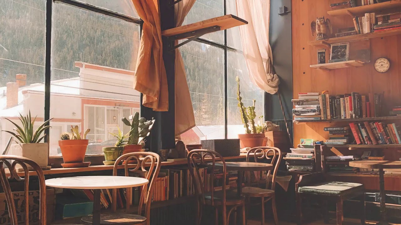 Rainy Day Cafe Ambience with Music - smooth jazz, light rain, people ...