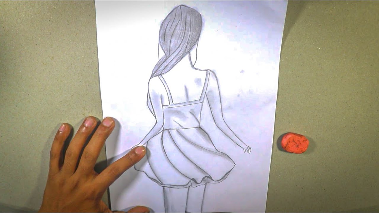 Girl from back side drawing | Easy drawing idea for beginners | Pencil ...