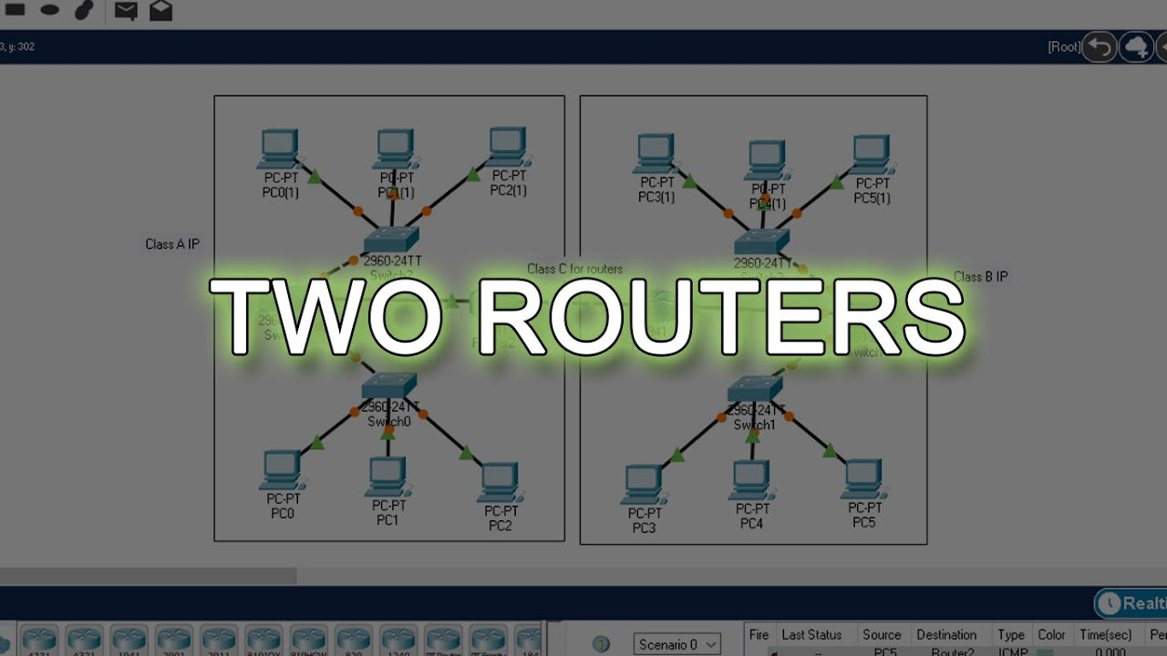 Two Routers in Packet Tracer with Class A & B IP addressing - YouTube