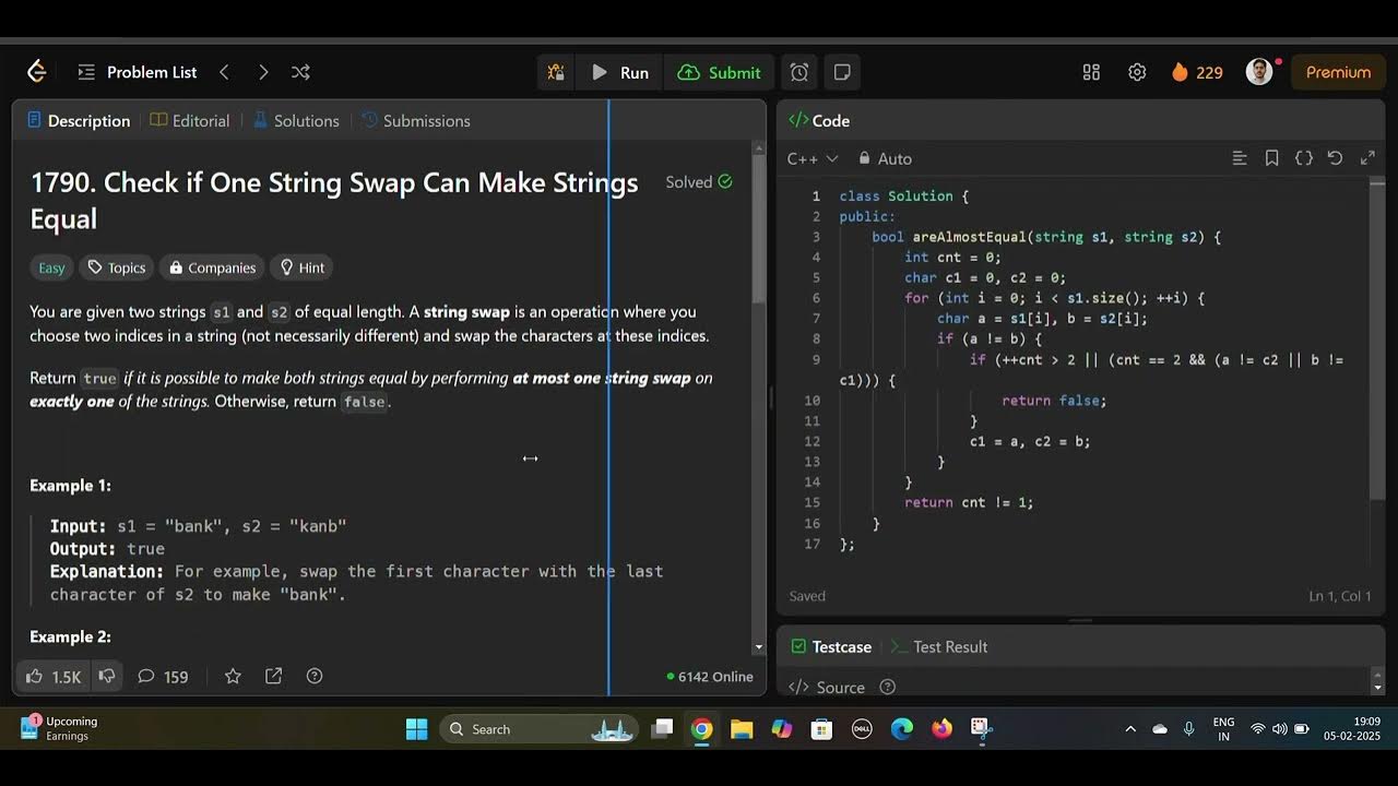 Check if One String Swap Can Make Strings Equal|LEETCODE#POTD |05-02-25|@DecodeMaster01 - YouTube