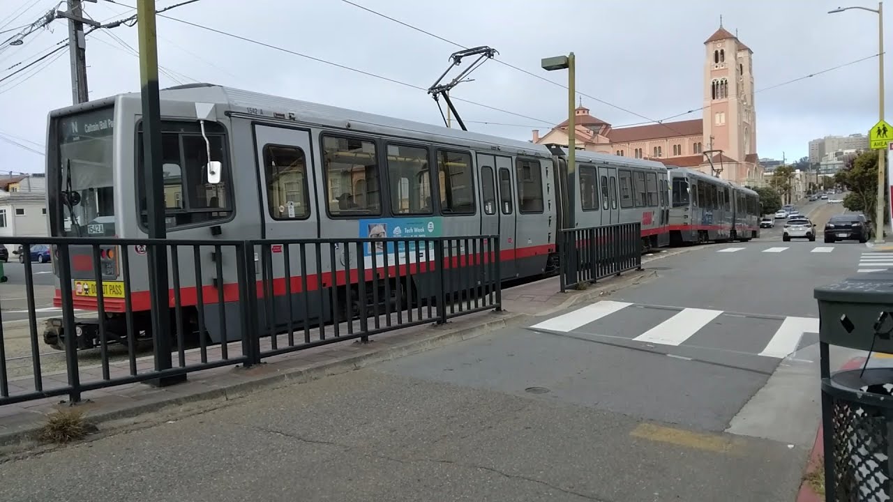 SF Muni 2-Car Breda LRV Train 1459+1542 on Route N Judah Departs Judah ...