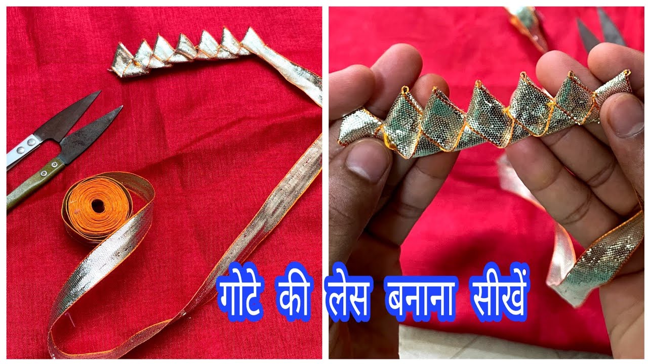 gota patti work embroidery design।home made gota lace making।gota ...