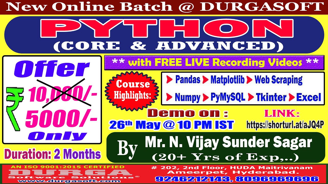 PYTHON (CORE & ADVANCED) Online Training @ DURGASOFT - YouTube