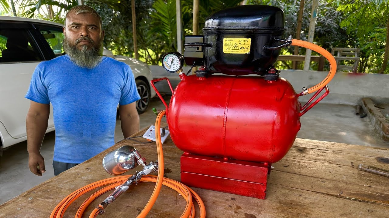 How To Make Air Compressor at Home Using Gas Cylinder - YouTube
