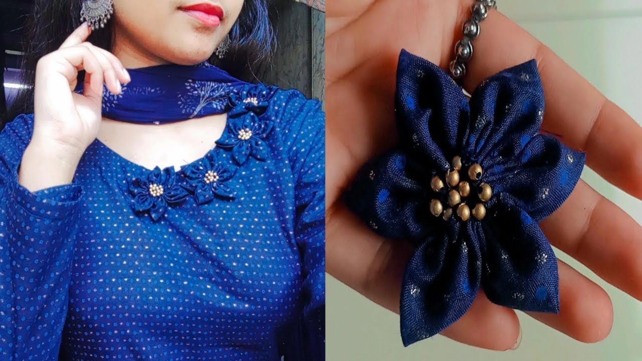 Fabric Flower Making / Fabric Flower से बनाए Beautiful Neck Design ...