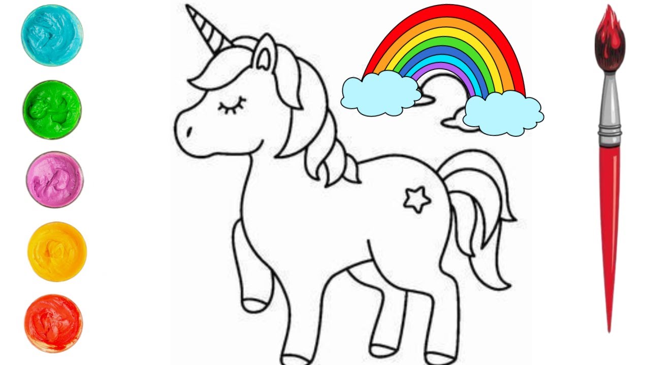 How to draw a rainbow unicorn, coloring a rainbow unicorn for kids and ...