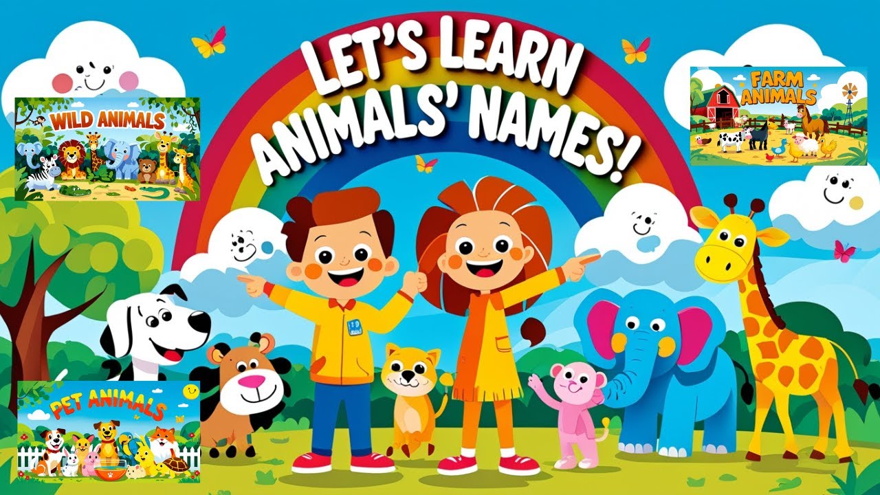 Learn Animal Names and Sound for Kids | Pet, Farm & Wild Animals |Fun ...