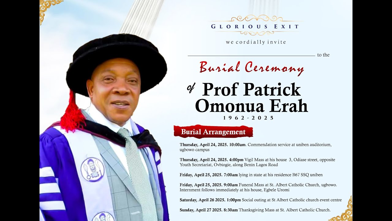 Vigil Mass in Honour of Professor Patrick Omonua Erah - YouTube