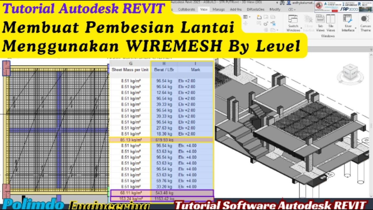 Tutorial Revit- Pembesian Plat Lantai dengan Wiremesh by Level - YouTube
