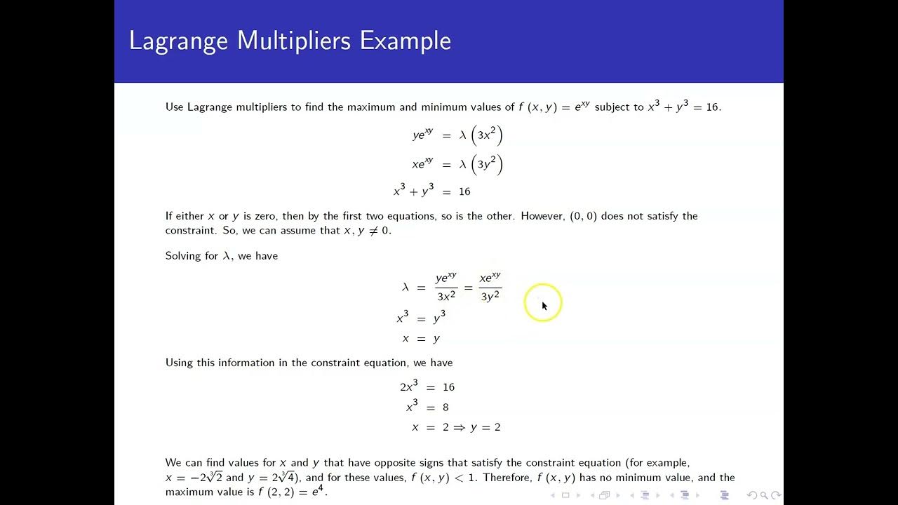 Lagrange Multipliers Example - YouTube