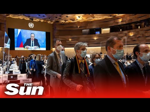 UN diplomats walk out on Russian minister’s speech in protest at Ukraine invasion