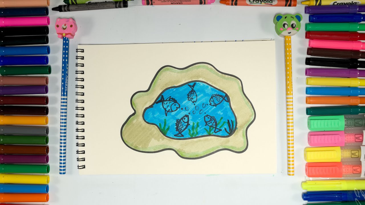 How to Draw a Cute Pond Step by Step - YouTube