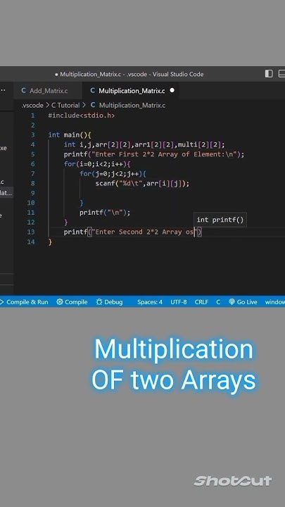 Multiplication of two dimension array in c🥵||#clanguage#coding - YouTube