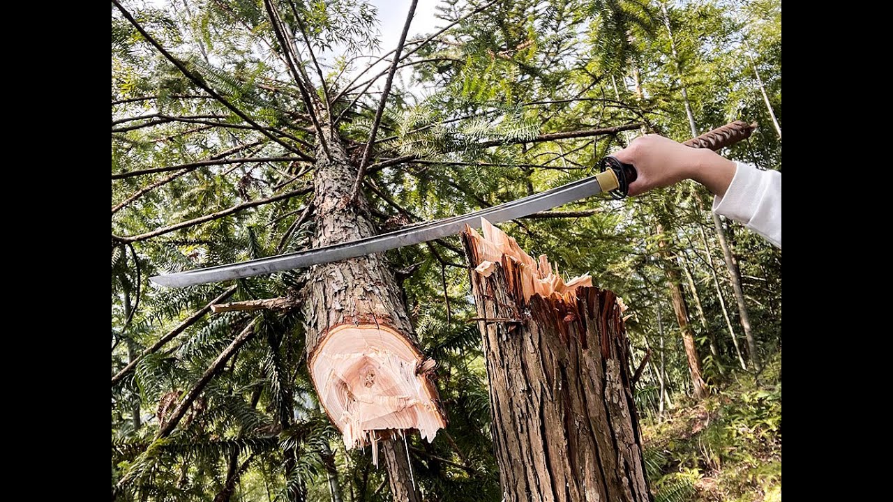 This katana can actually chop down a thick tree trunk of 50cm in ...