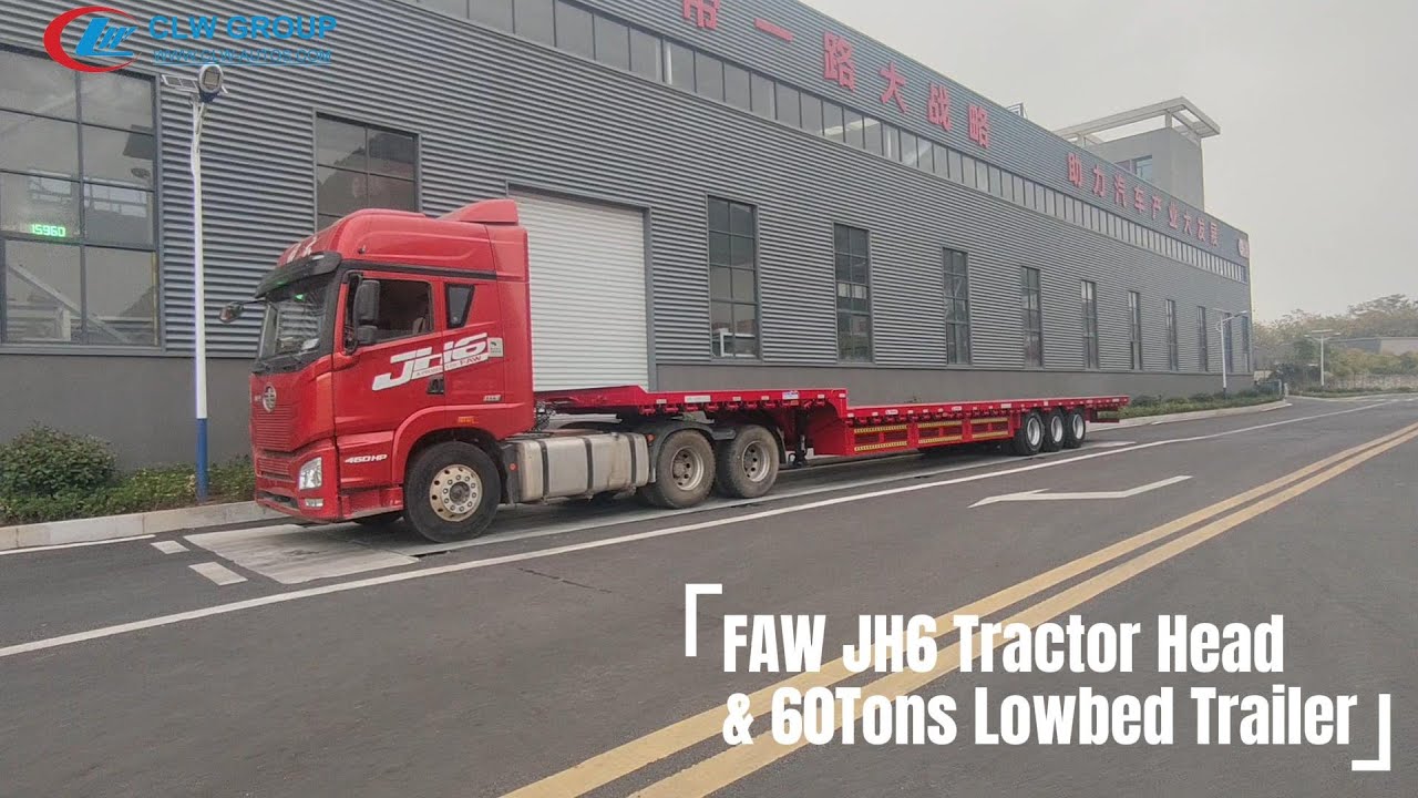 FAW JH6 6x4 Tractor Head Hauling 17.5 Meter Length 60Tons Lowbed ...
