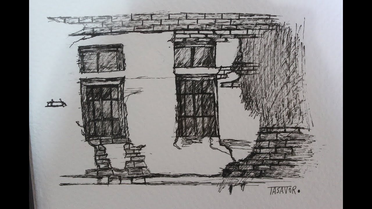 Old architecture drawing | perspective drawing tutorial - YouTube