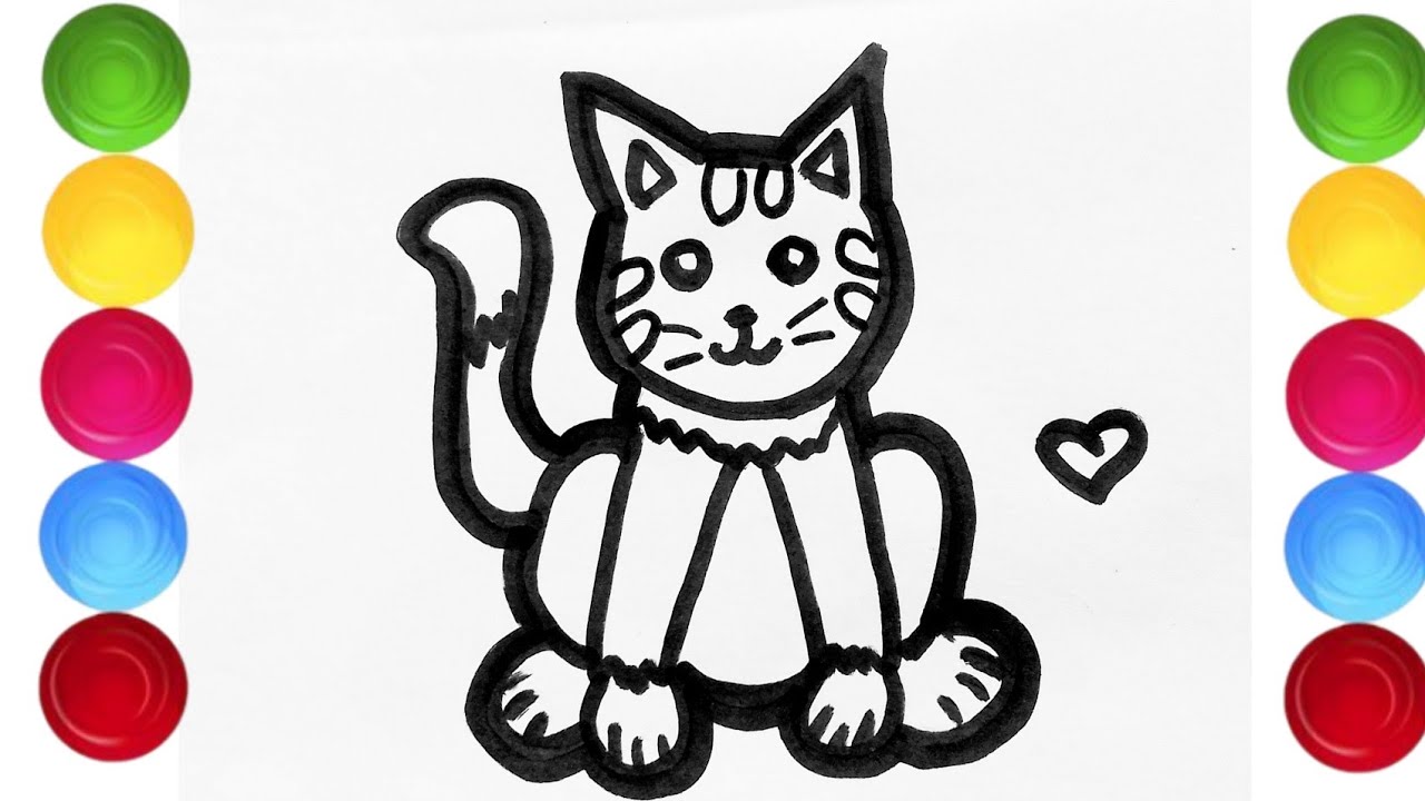 Drawing and Coloring a Cute Cat anda Dog Drawings for Kids - YouTube