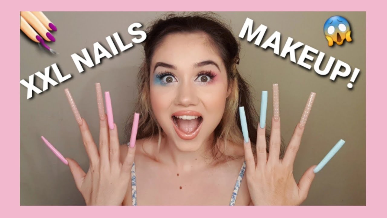XXL ACRYLIC NAILS! Doing My Makeup with SUPER LONG NAILS 😱 - YouTube