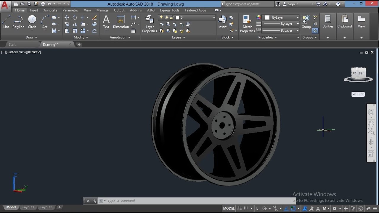 5 spoke slotted alloy wheel in AutoCad - YouTube