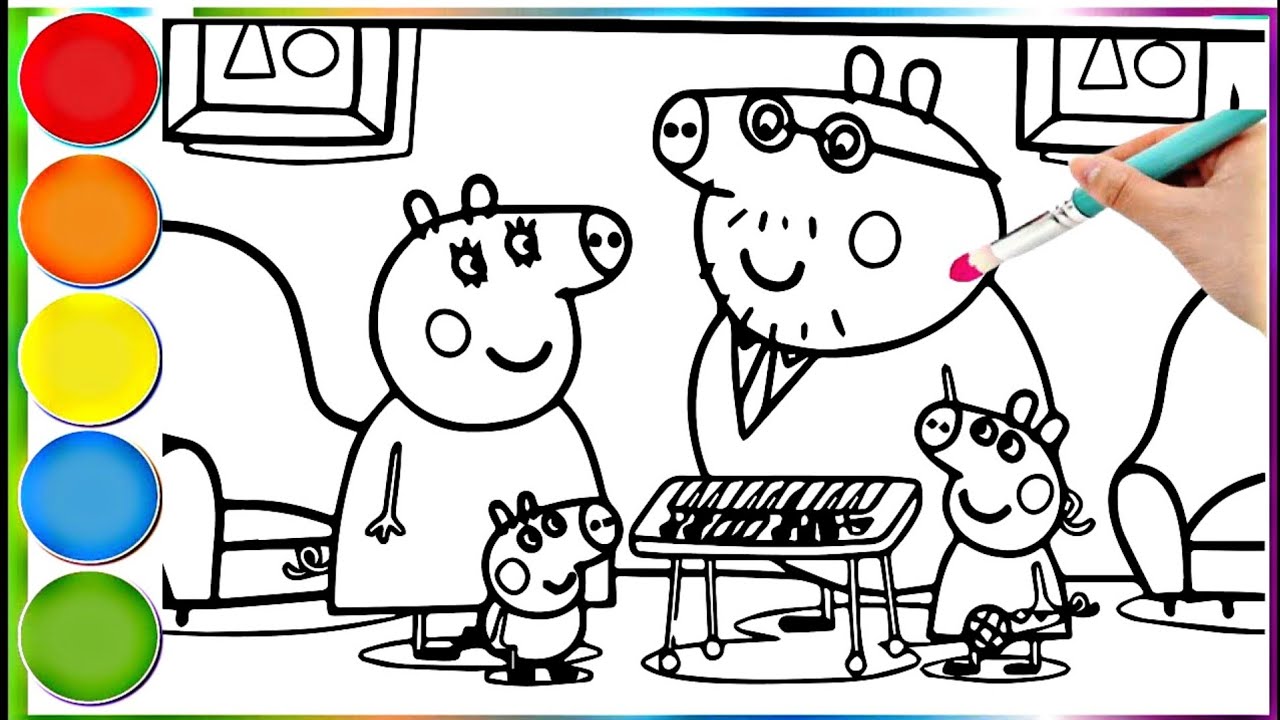 Peppa Pig at a music institute learning piano || Learn to draw and ...