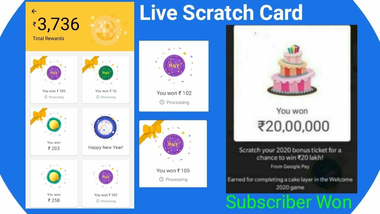 20LAKH₹ SCRATCH CARD SCRATCHING|| GOOGLE PAY NEW YEAR SCRATCH CARD ...