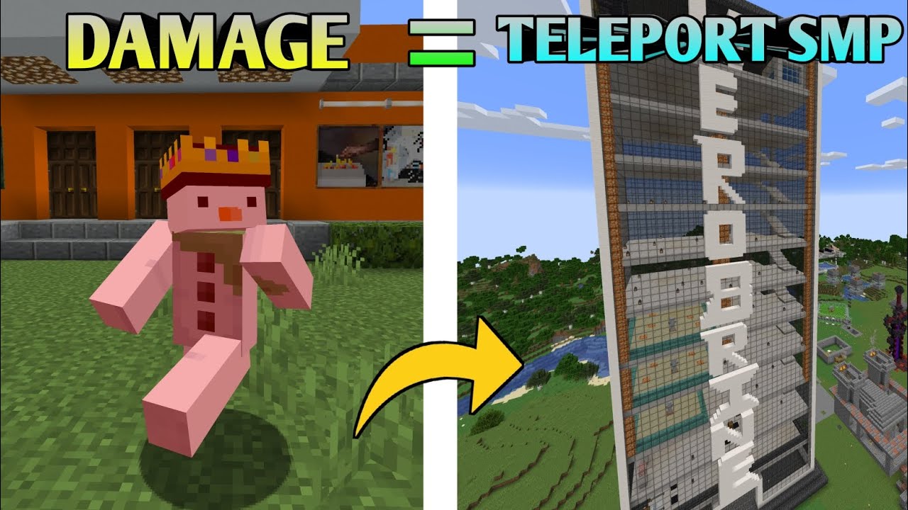 Minecraft But If I Take Damage I Teleport To Youtubers SMP - YouTube