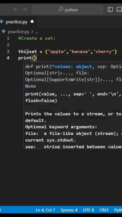 Create A Set Python Pythonprogramming Coding Pythoncoding Youtube