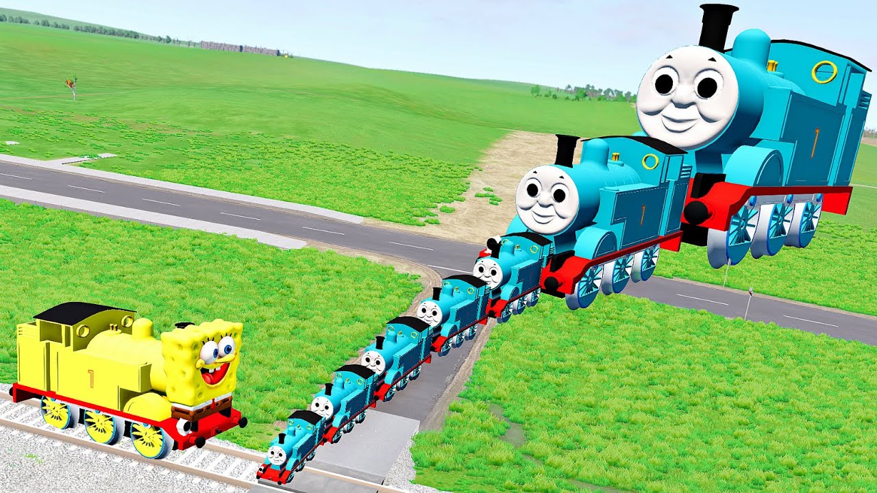 Big & Small Thomas the Tank Engine vs SpongeBob the Train | BeamNG ...