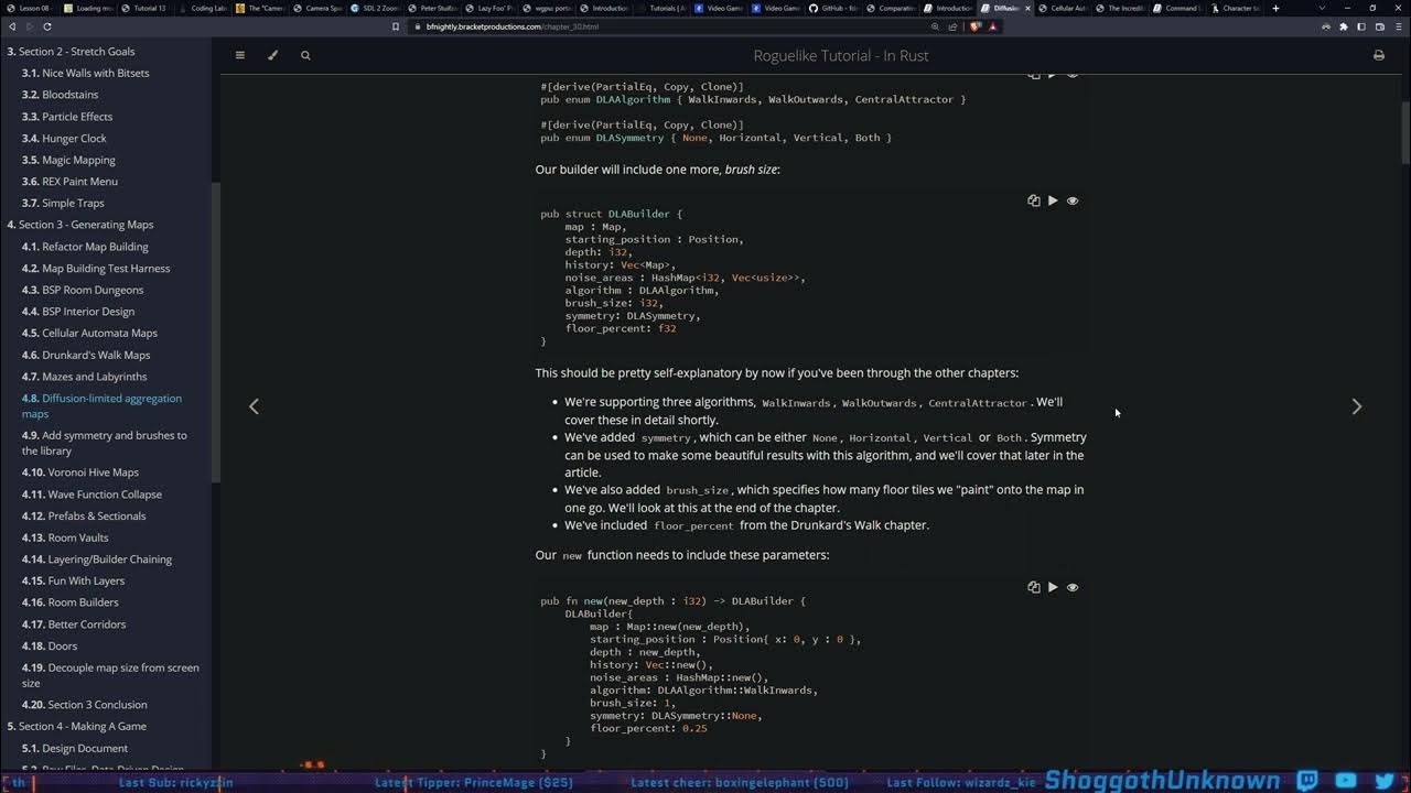 Coding Stream 28 - Roguelike Tutorial in Rust (Diffusion-Limited Aggregation) - 14 December 2022 ...