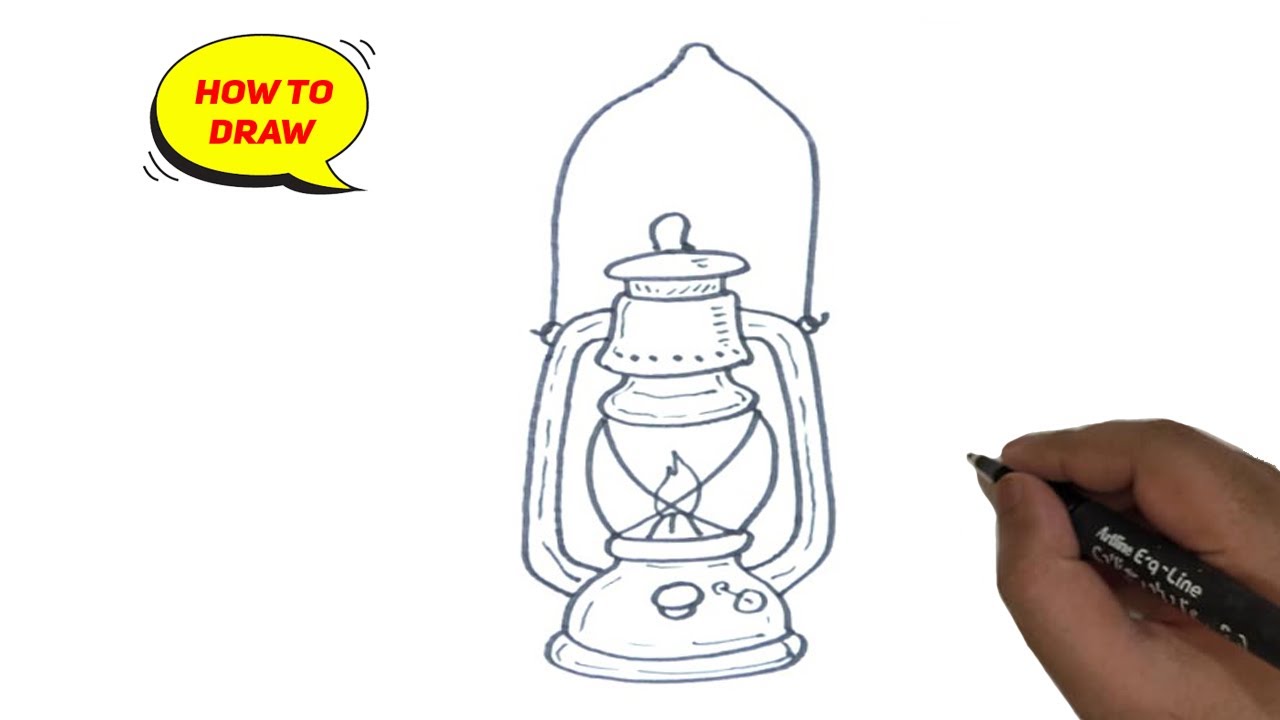 Old Hurricane lamp line drawing easy and step by step. how to draw a ...