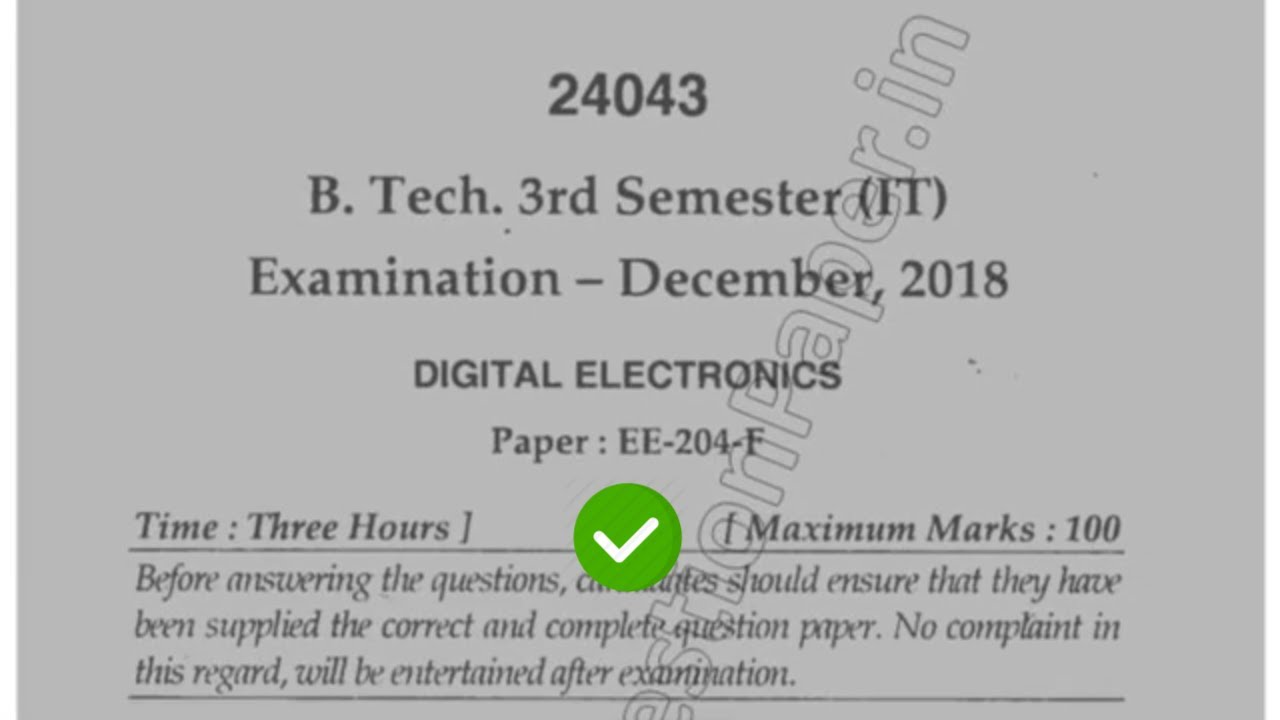 2016 Mdu BTech CSE 3rd Sem Digital Electronics Question Paper # ...