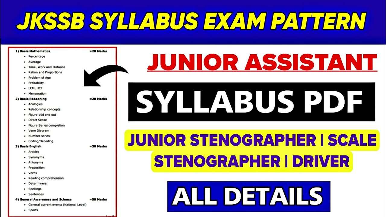JKSSB Junior Assistant Syllabus | JKSSB Junior & Scale Stenographer ...