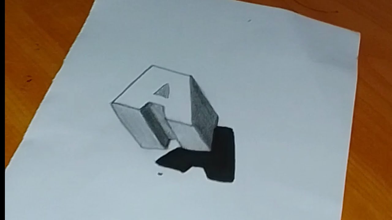 How to draw 3d floating letter 'A' easily| pencil sketch|3d drawing ...
