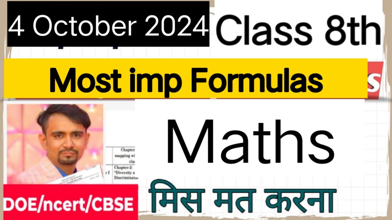 Maths formula important questions class 8 / Mid term exam 2024-25 ...