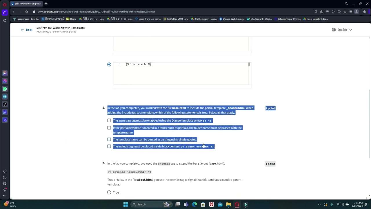 Django Web Framework quiz answers week 4 Coursera | Django Web Framework Meta - YouTube