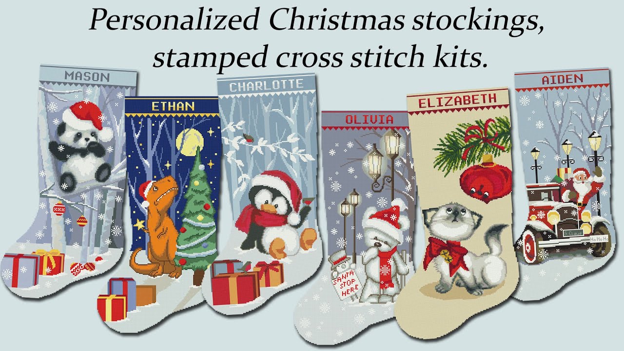 Stamped Personalized Christmas Stocking Cross Stitch Kits, Easy Simple ...