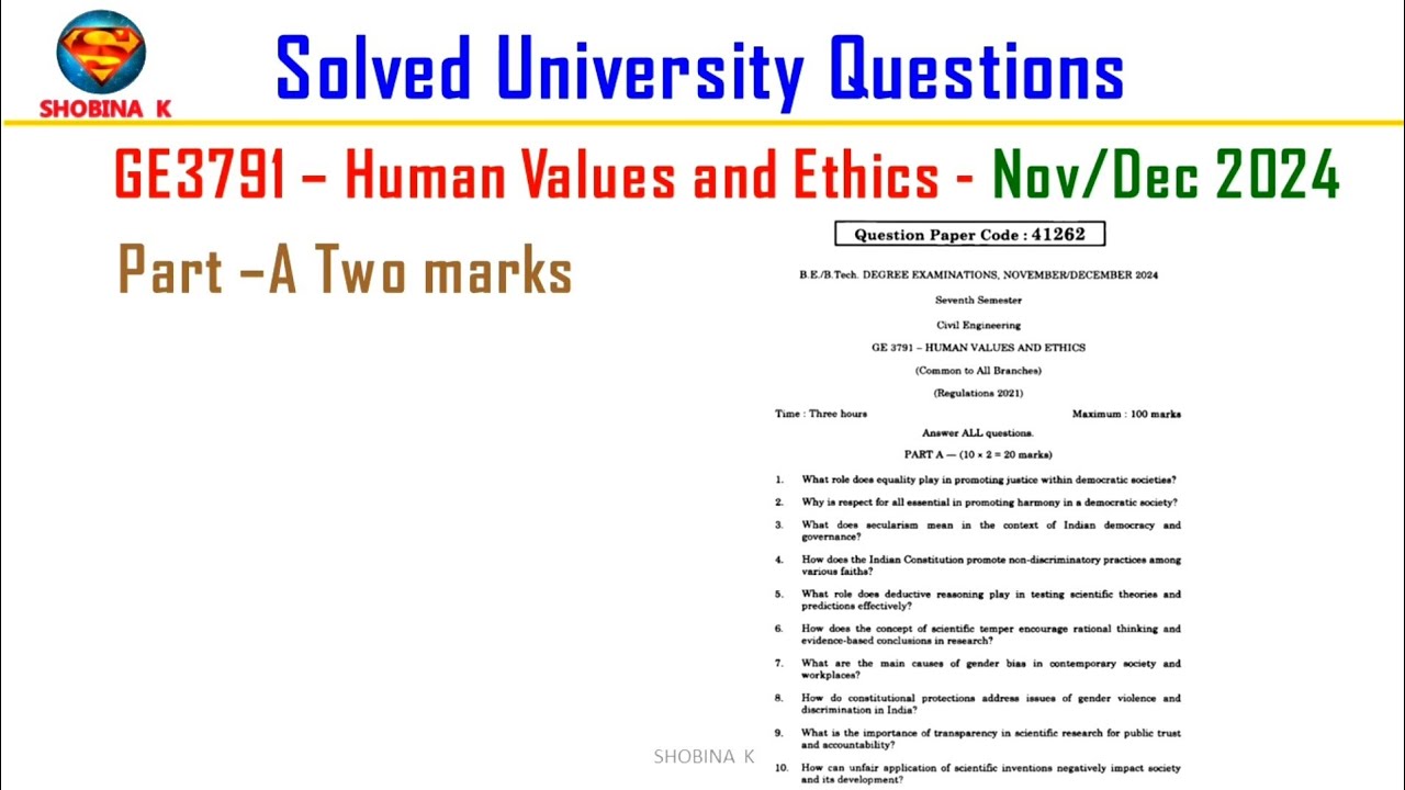 GE3791 Part A Answers Nov/Dec 2024 Human Values and Ethics #ge3791 # ...