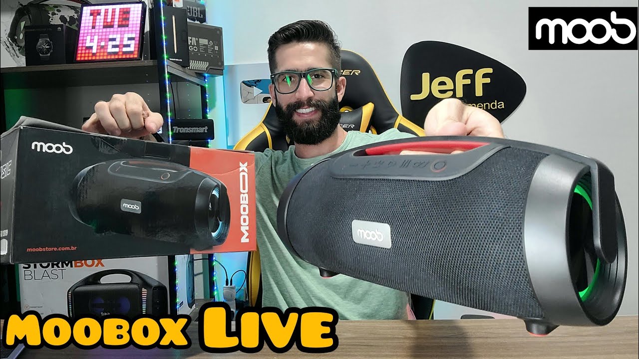 MOOB MOOBOX LIVE 80W IPX5: Caixa de som LANÇAMENTO! (Unboxing/Análise ...