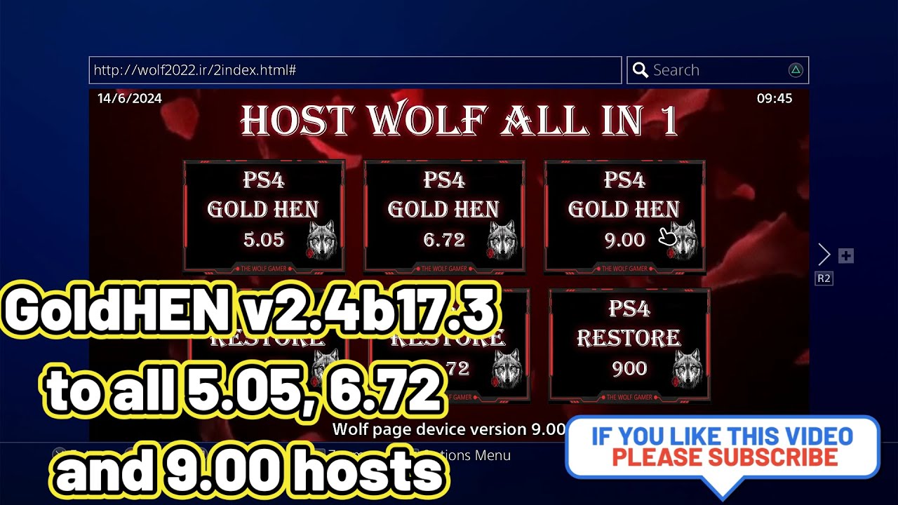 PS4 JAILBREAK THE WOLF HACK added GoldHEN v2.4b17.3 to 5.05, 6.72 and 9.00 hosts. - YouTube
