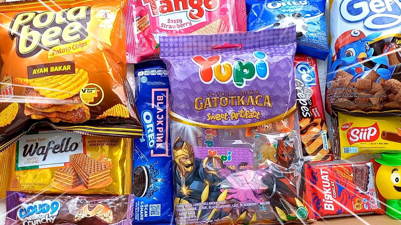 Asmr yummy snack yupi permen biskuat oreo blackpink wafello tango wafer ...