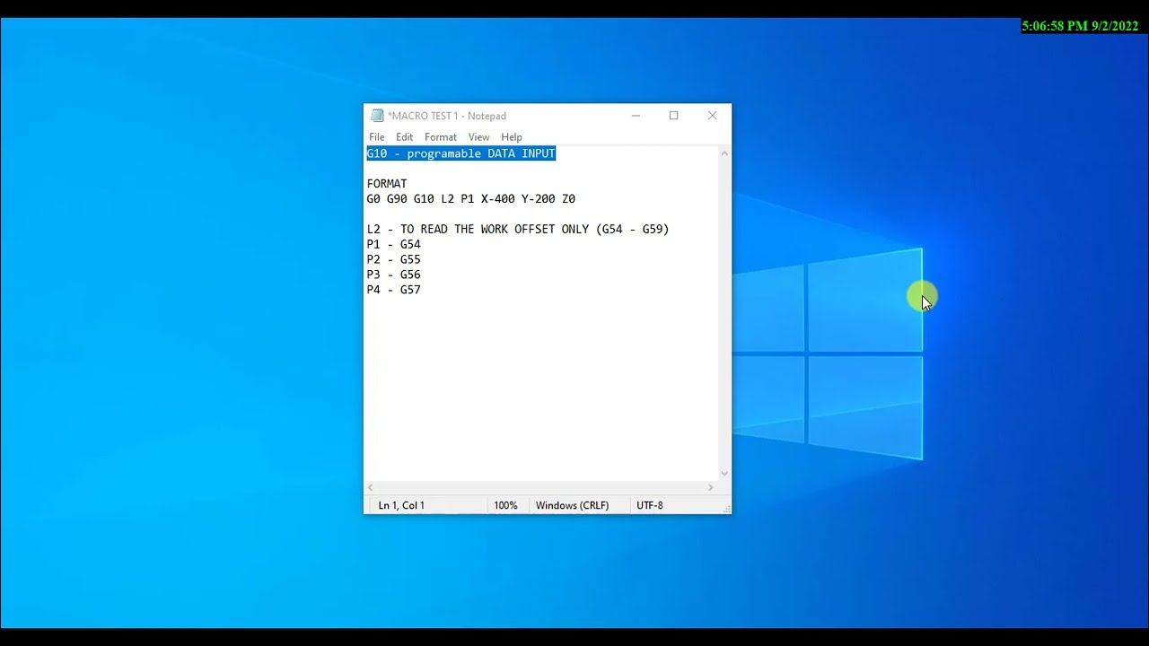 How To Store Work Offset Value In A Nc Program Or How To Use G10 Programmable Data Input