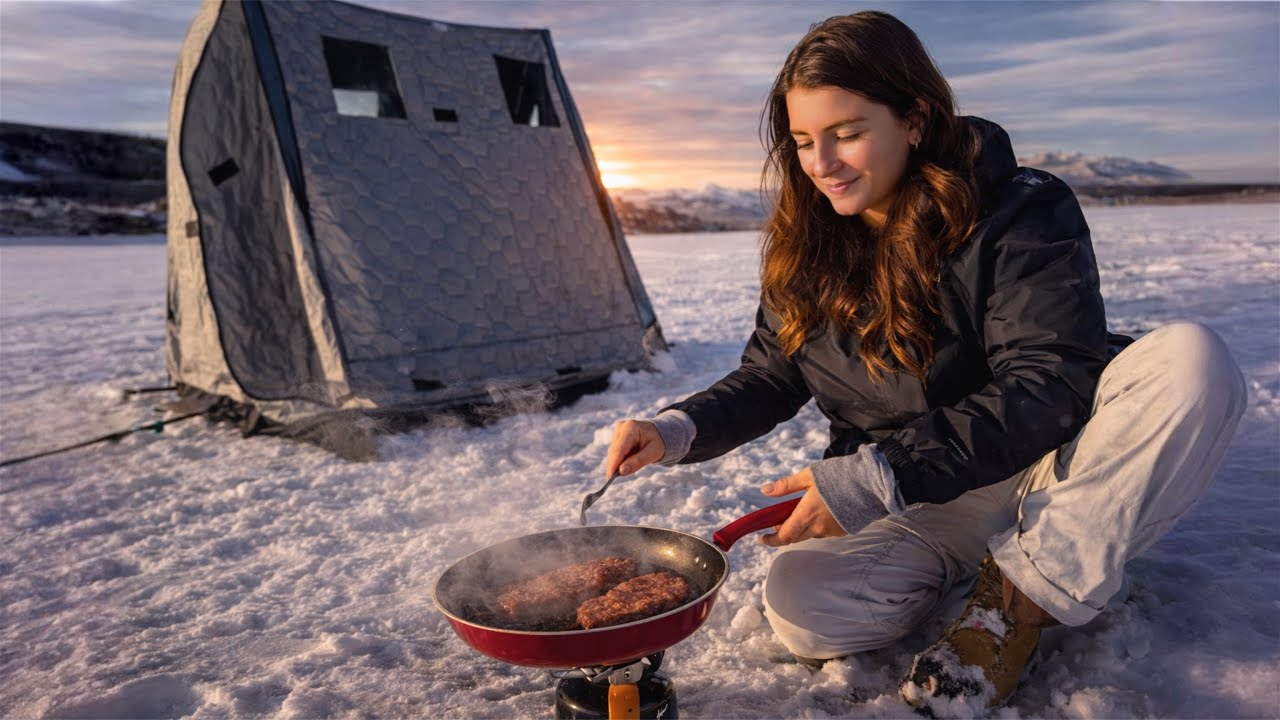Cooking Steaks on the Ice (Winter Fishing Day) - YouTube