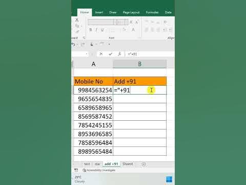 add +91 before number in excel - YouTube